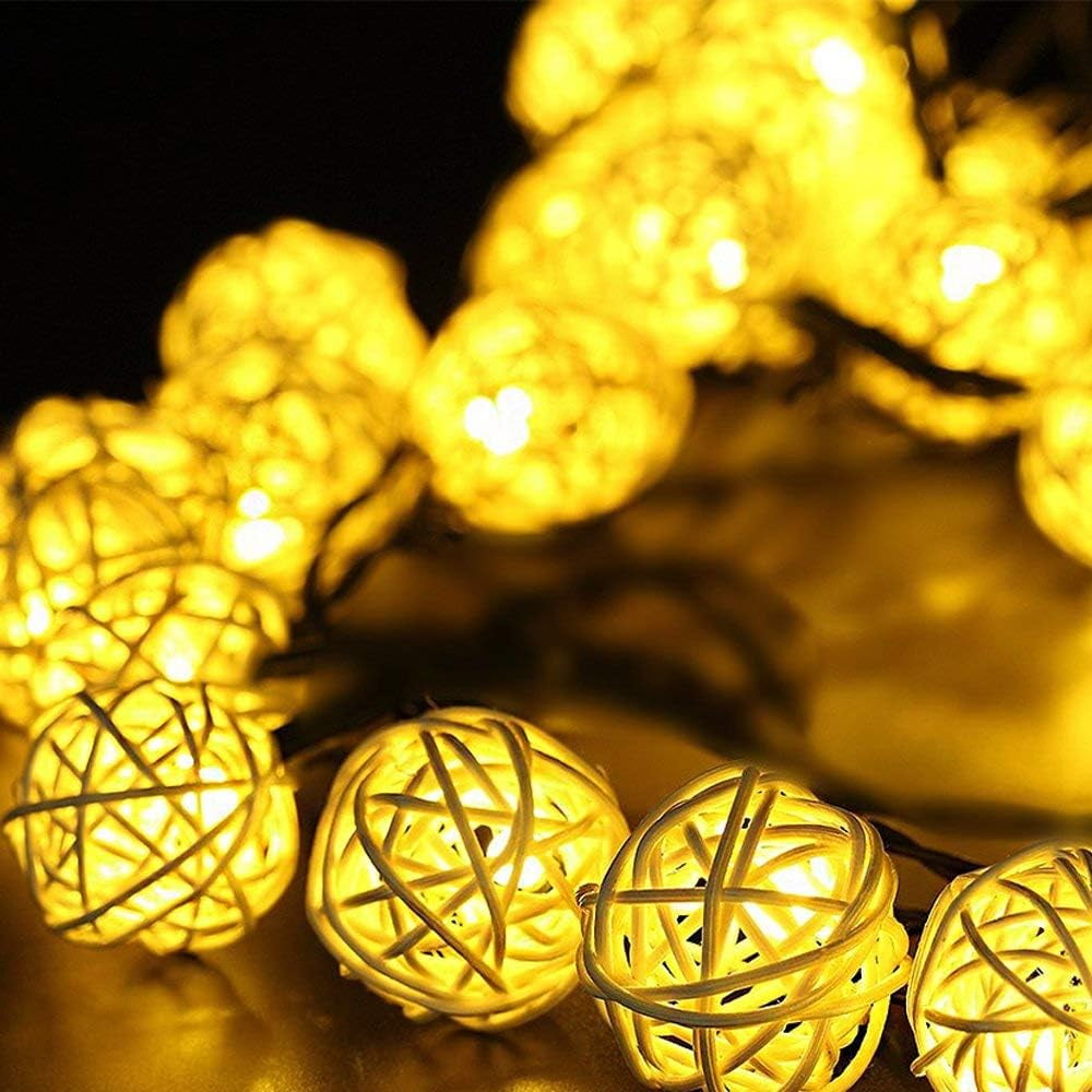 Solar Rattan String Lights, 6.5M 30LED Solar Rattan Ball String Lights ...
