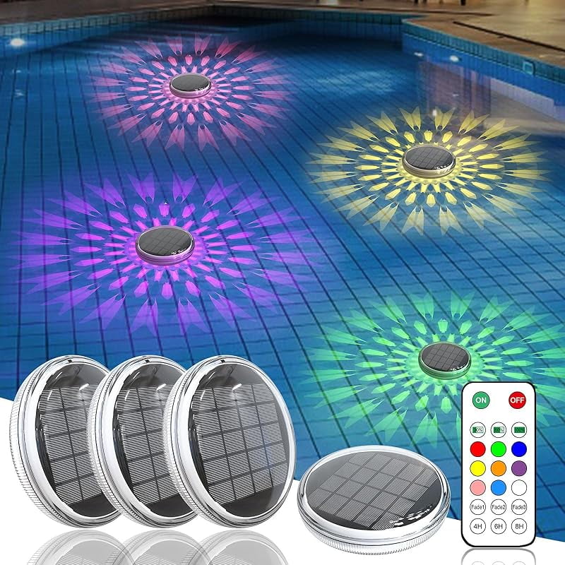 Solar Rechargeable Floating Pool Lights(2 Pack), Pool Lights That Float with Remote Control, 9 ...