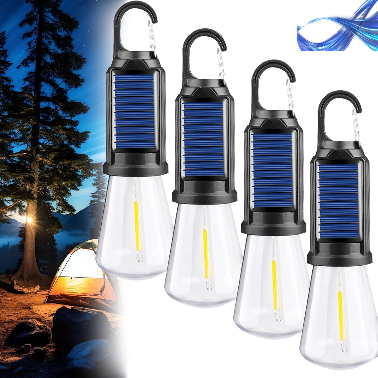 Solar Rechargeable Hooked Camping Light, 2025 New Vintage Outdoor Tent ...