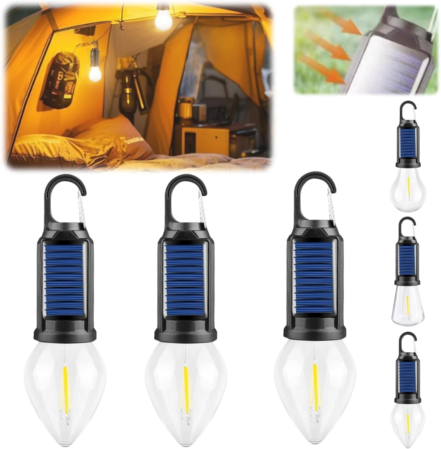Solar Rechargeable Hooked Camping Light, Solar Tent Lights USB ...