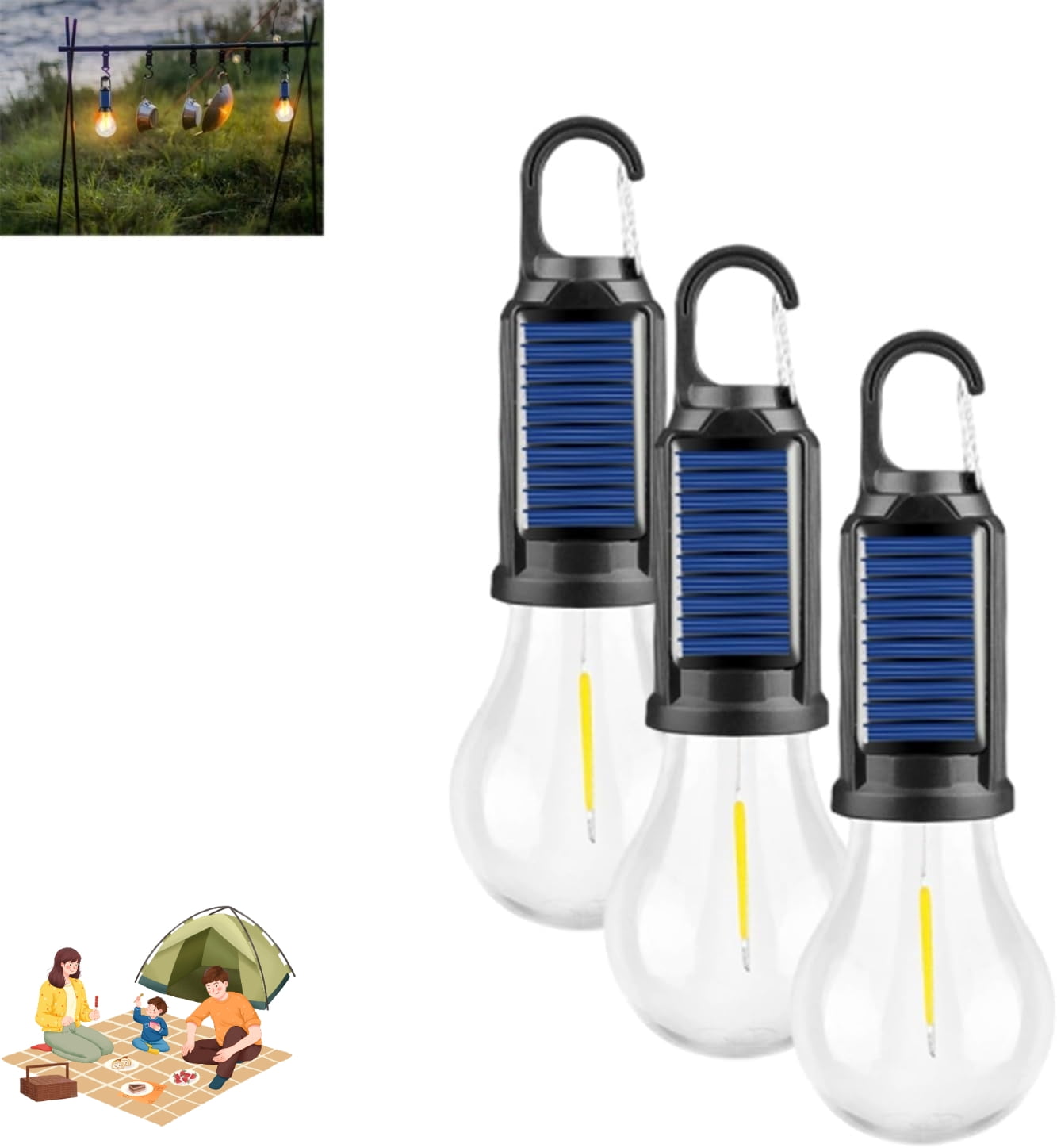 Solar Rechargeable Hooked Camping Light, Solar Tent Lights USB ...