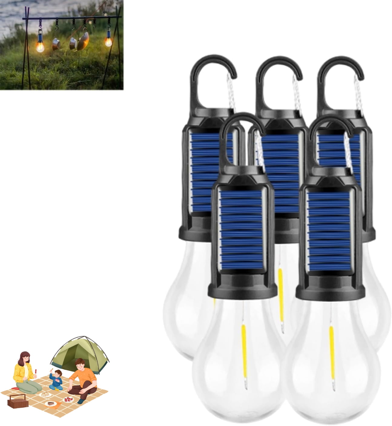 Solar Rechargeable Hooked Camping Light, Solar Tent Lights USB ...
