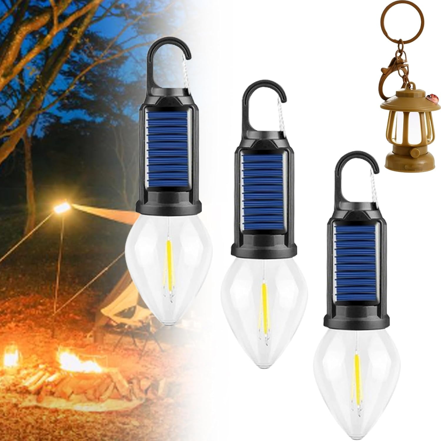 Solar Rechargeable Hooked Camping Light, Solar Tent Lights USB ...