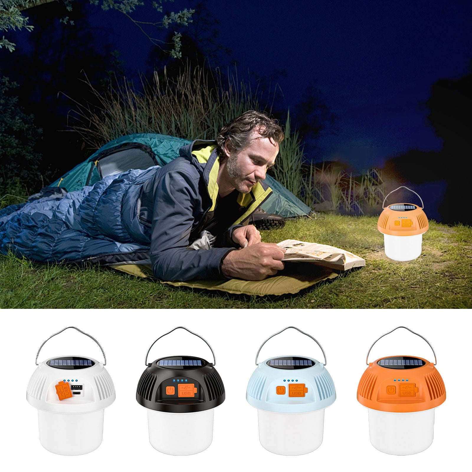 Solar Rechargeable LED Lantern, Portable Camping Light, 360 ...