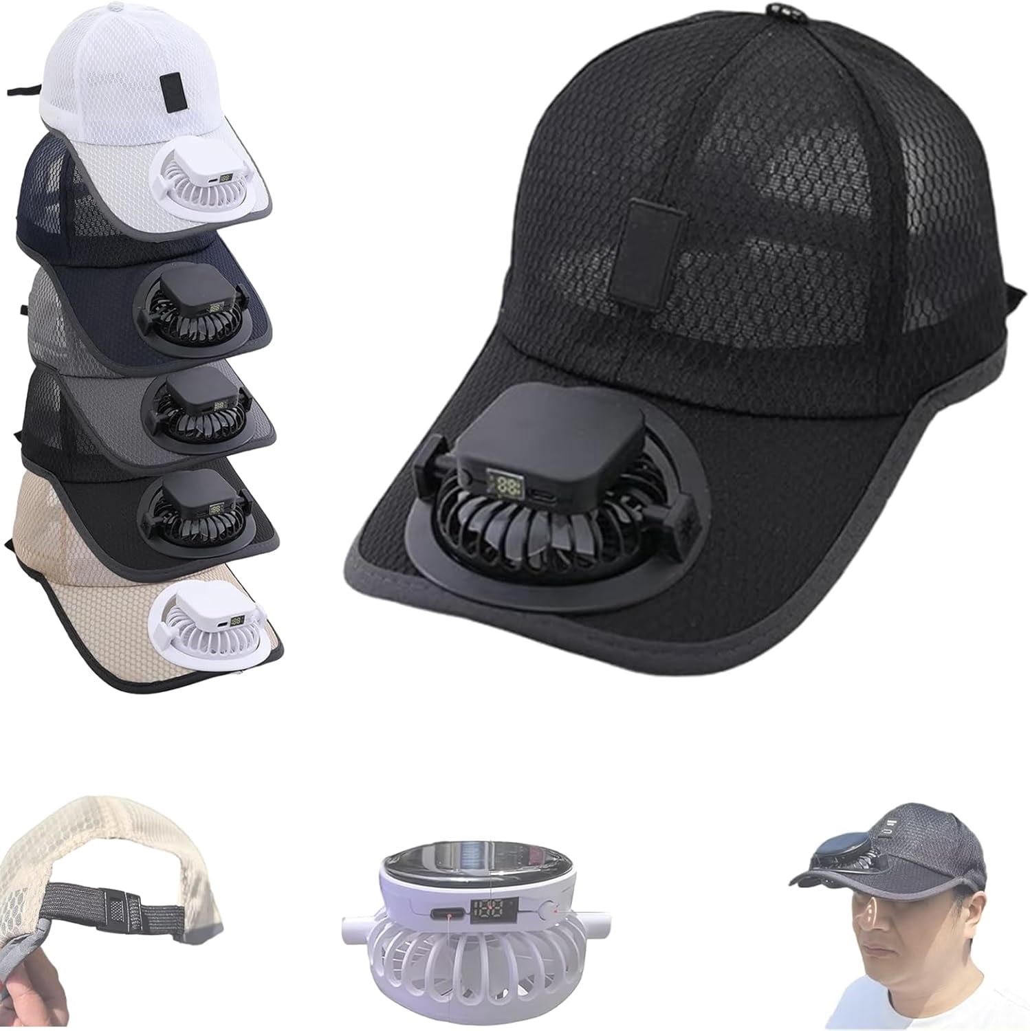 Solar Rechargeable Peaked Cap, Baseball Cap with Cooling Fan ...