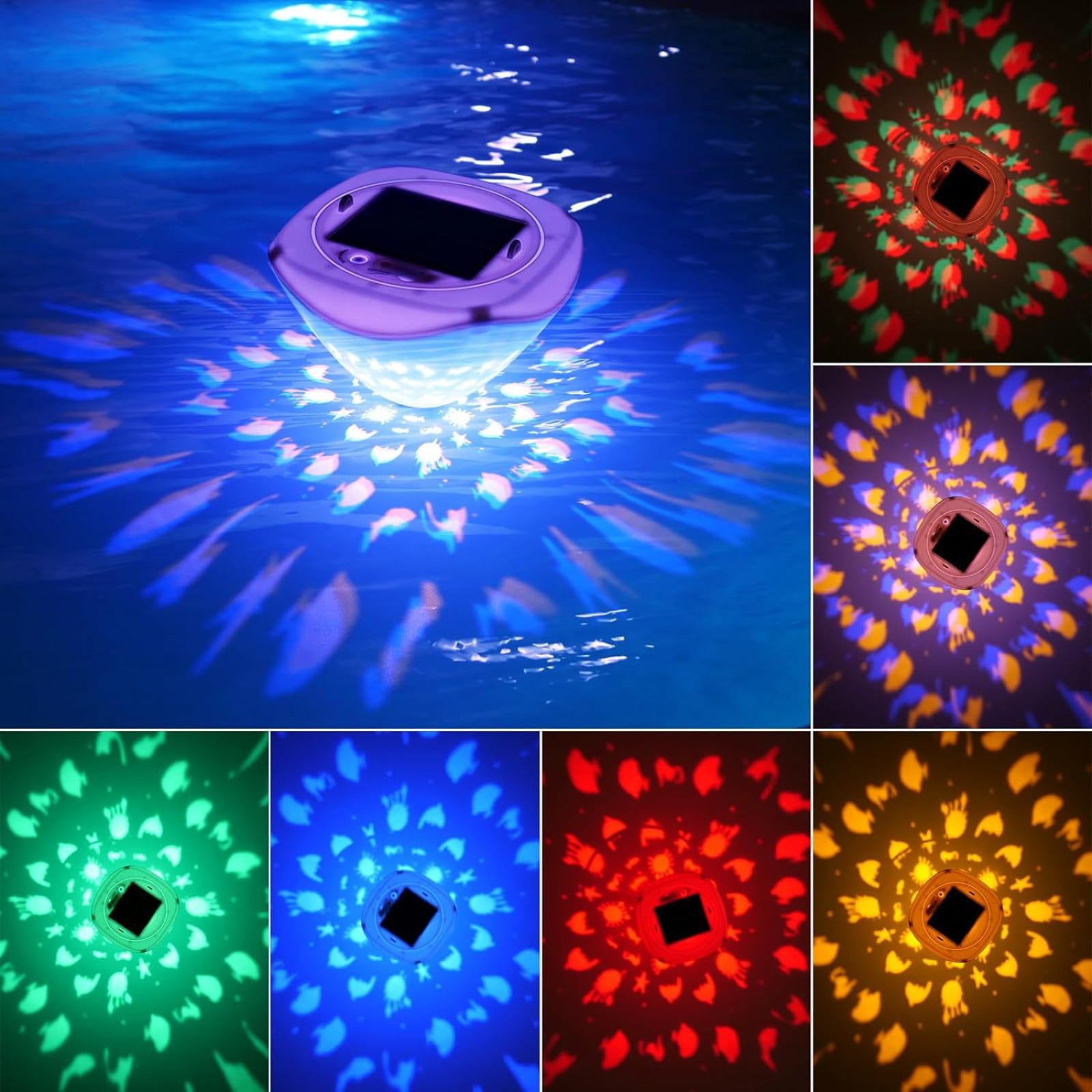 Solar Rechargeable Pool Light with Fish Projection, Smart RGB Color ...