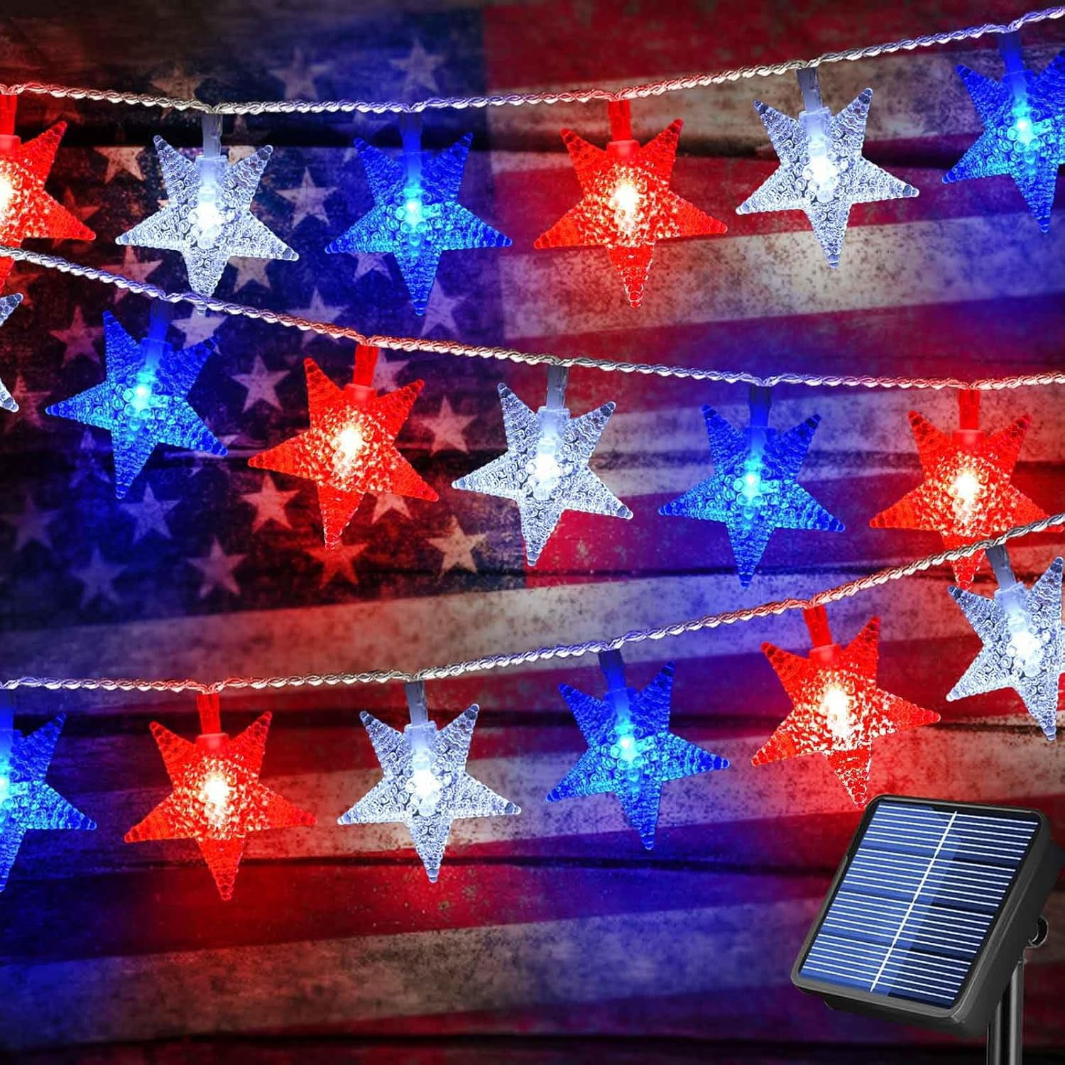 Solar Red White and Blue Star Lights for 4th of July Decorations ...