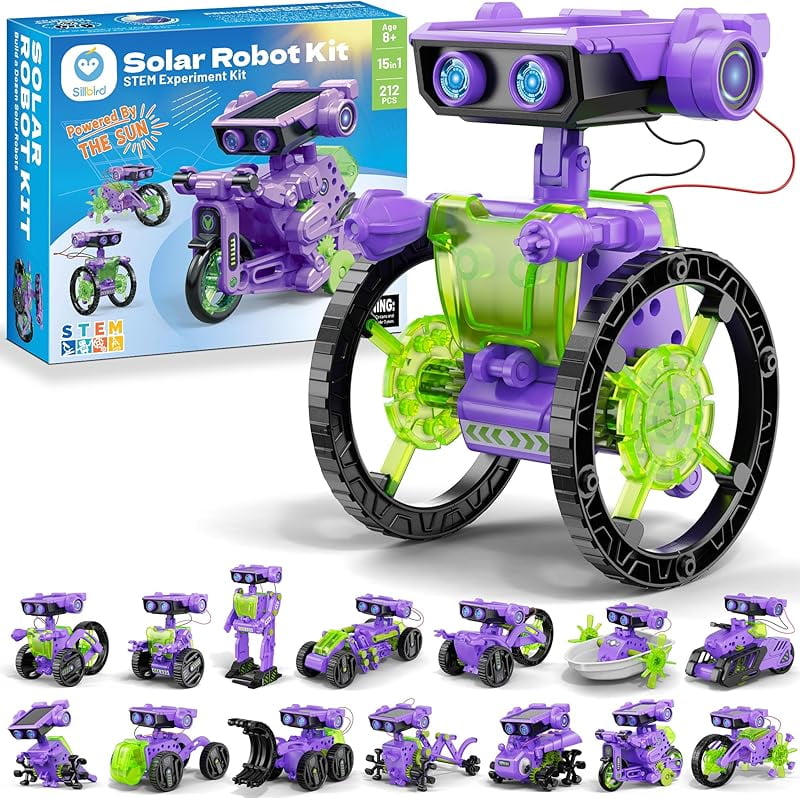 Solar Robot Building Kit STEM Gift for Boys Aged 8-13, 15-in-1 DIY Science Educational Robotic ...