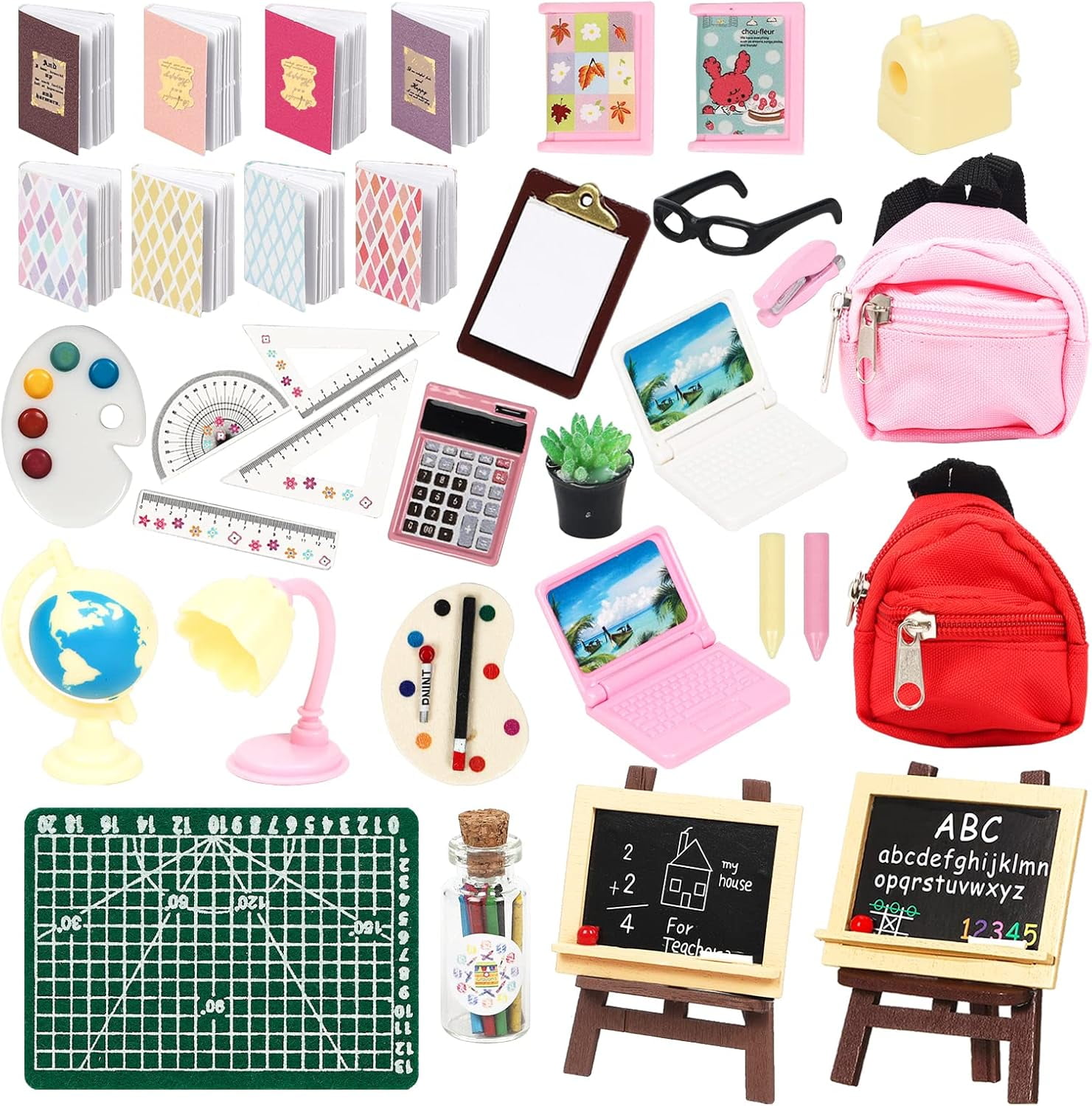 34 Pieces Doll House School Supplies Mini School Accessories Dollhouse ...