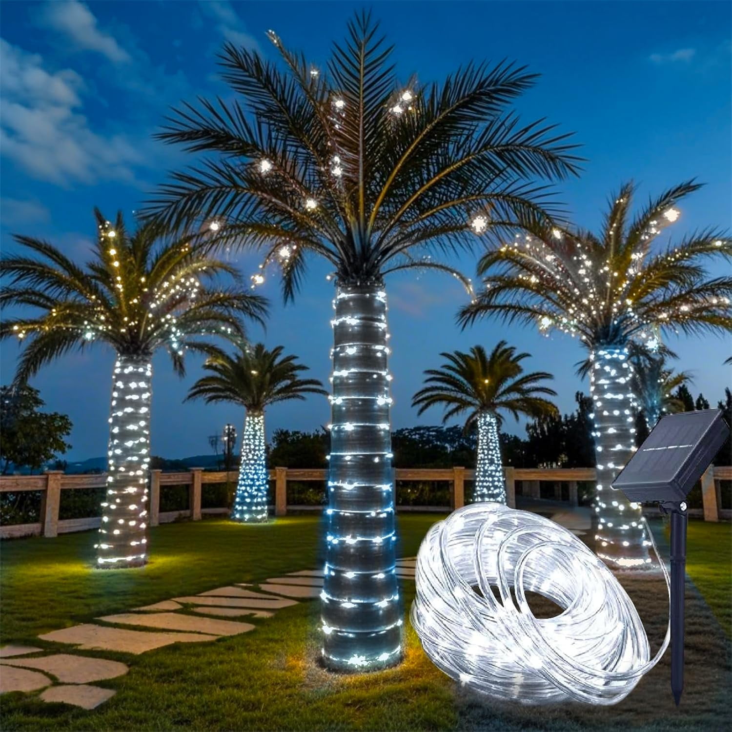 Solar Rope Light 33FT 100L IP65 Weatherproof Outdoor LED Copper Fairy ...