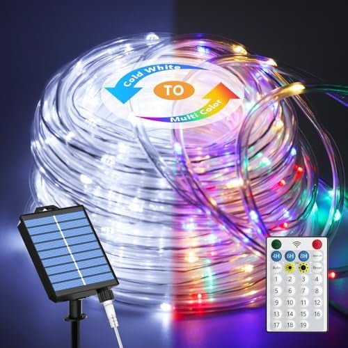 Solar Rope Lights, 66FT 200LED 1800mAh Outdoor Waterproof Solar Lights ...