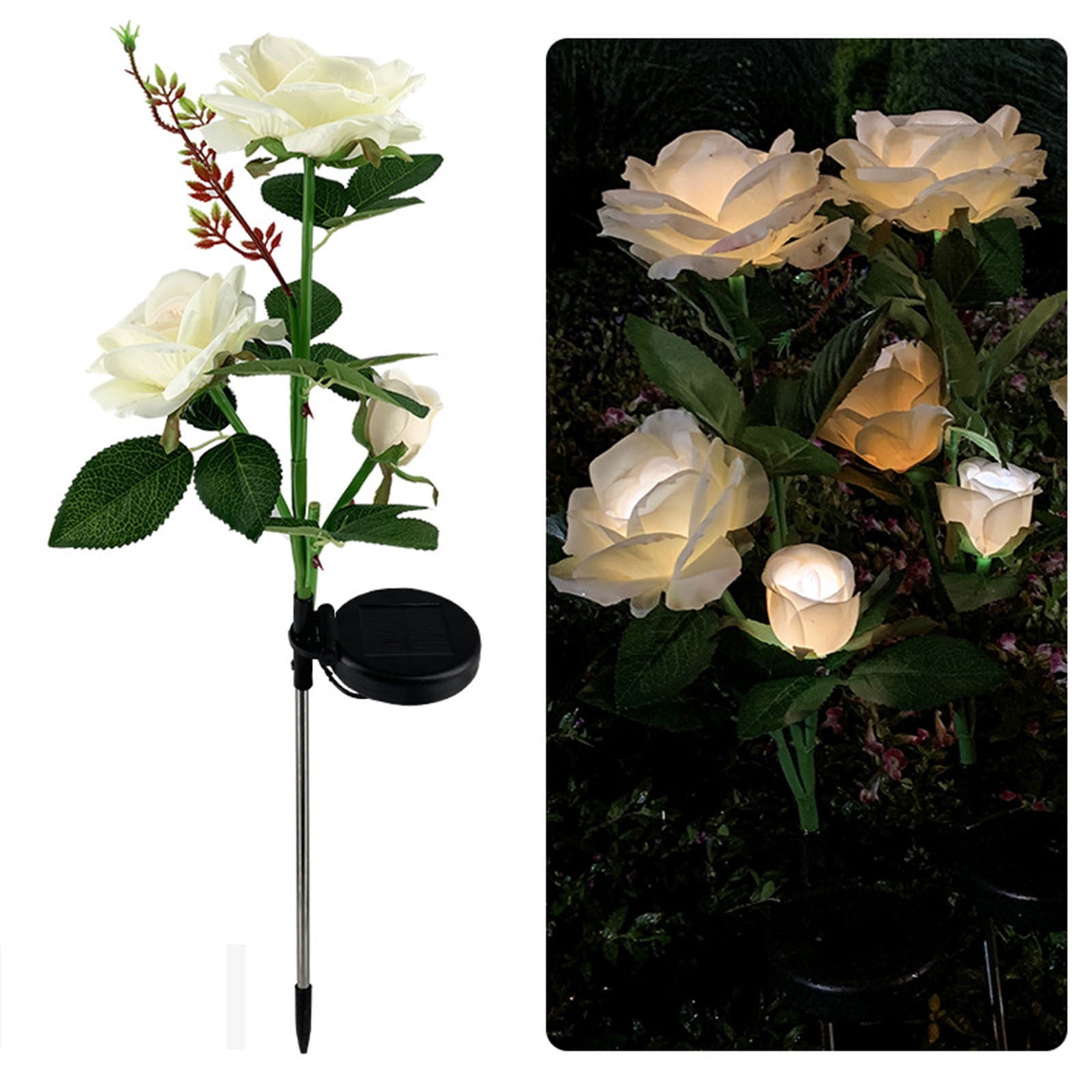 Solar Rose Flower Light White - 3 Head Solar Led Decorative Outdoor ...