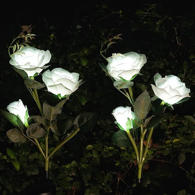Solar Rose Garden Lights, 2 Pack Realistic Solar Flower Lights ...