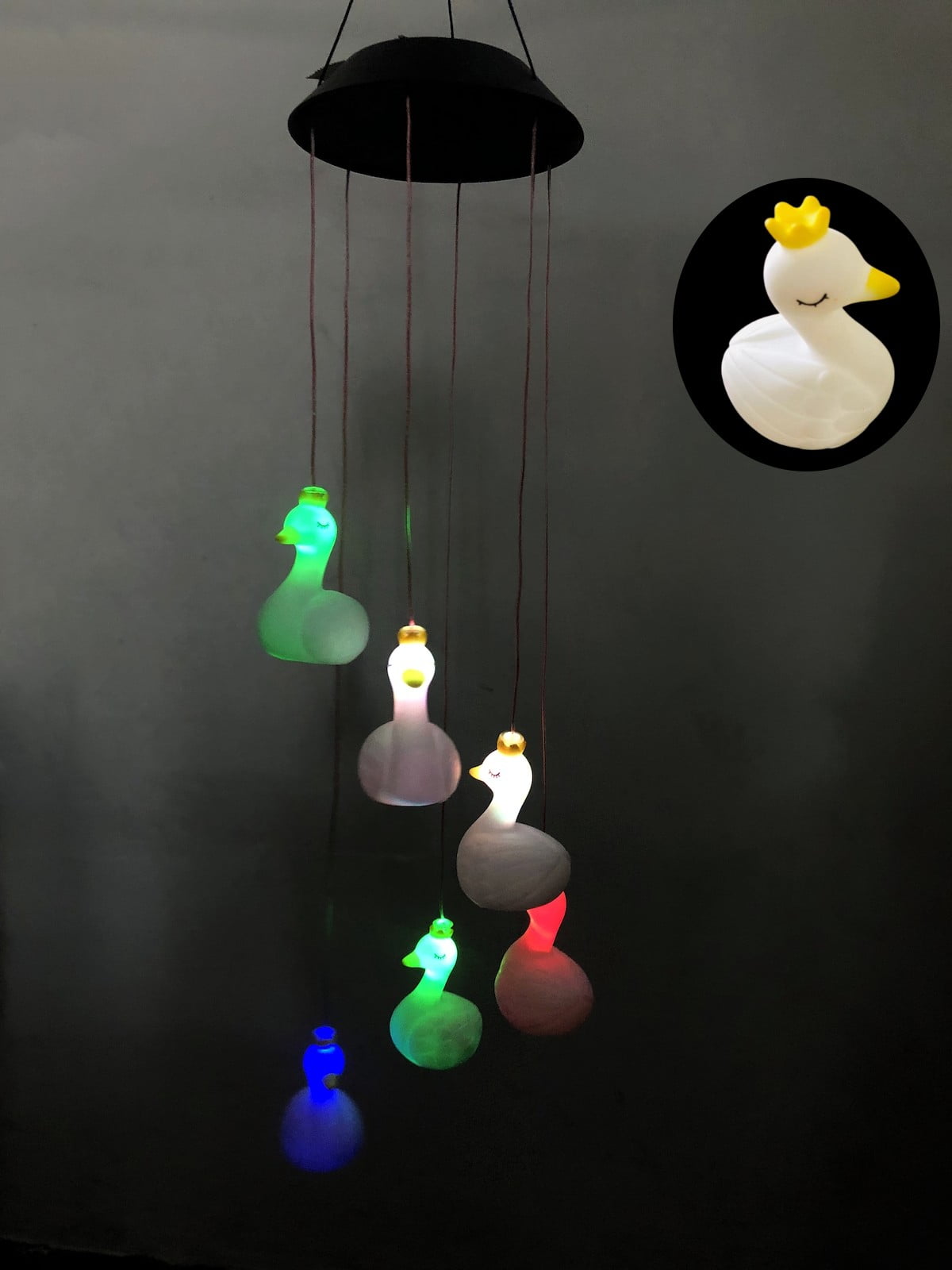 Solar Rubber Swan Wind Chime, Mobile Hanging Crown Goose Wind Chime ...