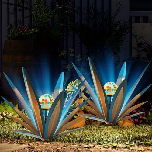 Solar Rustic Garden Style Metal Agave Plants Outdoor Patio, Home Decor ...