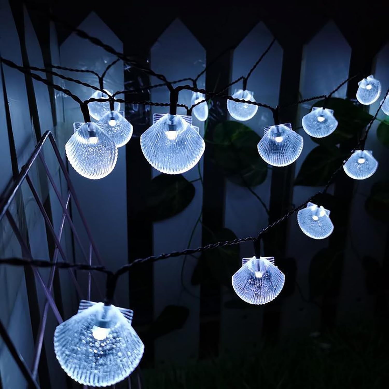 Solar Seashell String Lights 13FT 20LED Waterproof 8 Modes Sea Shell ...