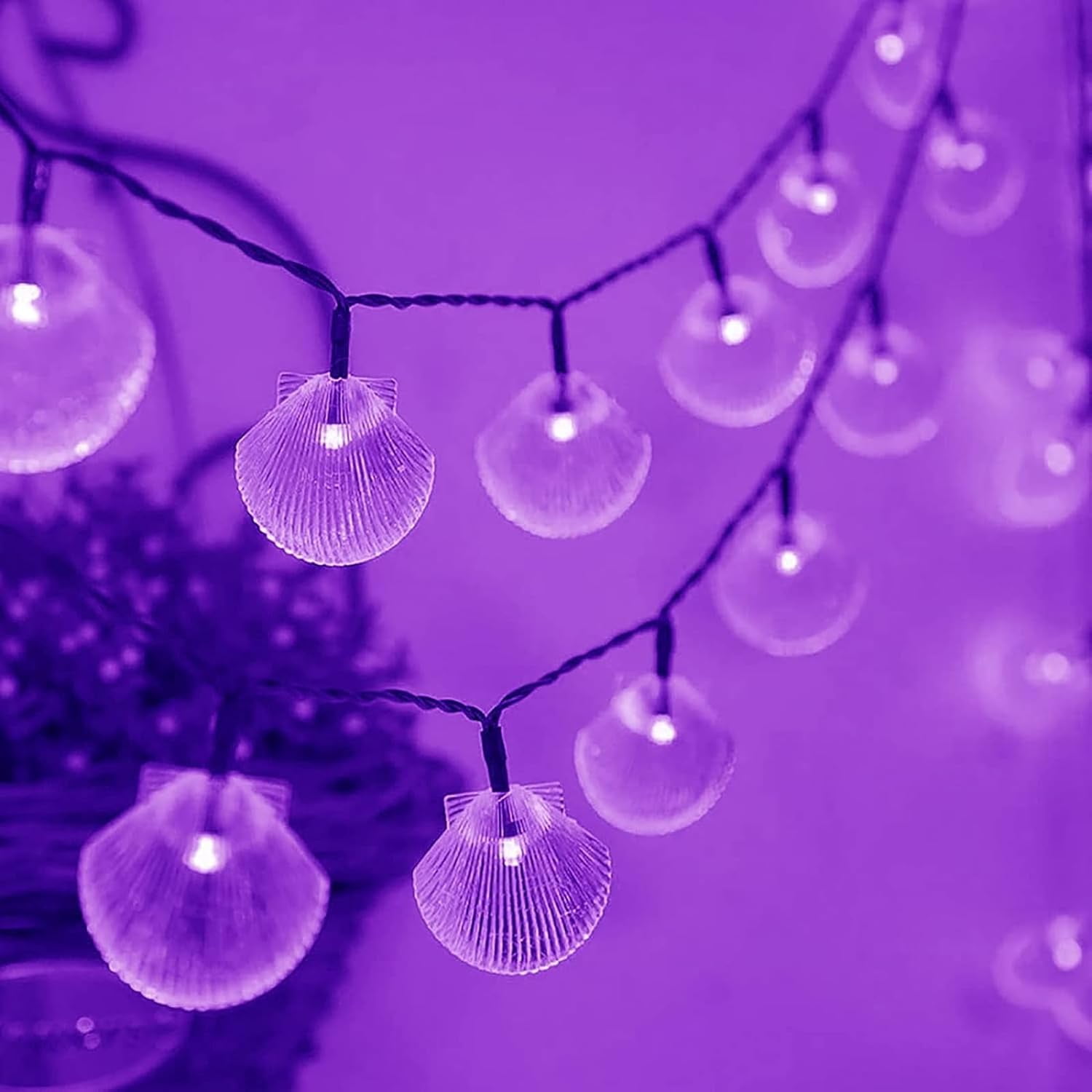 Solar Seashell String Lights 16.4FT 30LED Waterproof 8 Modes Sea Shell ...