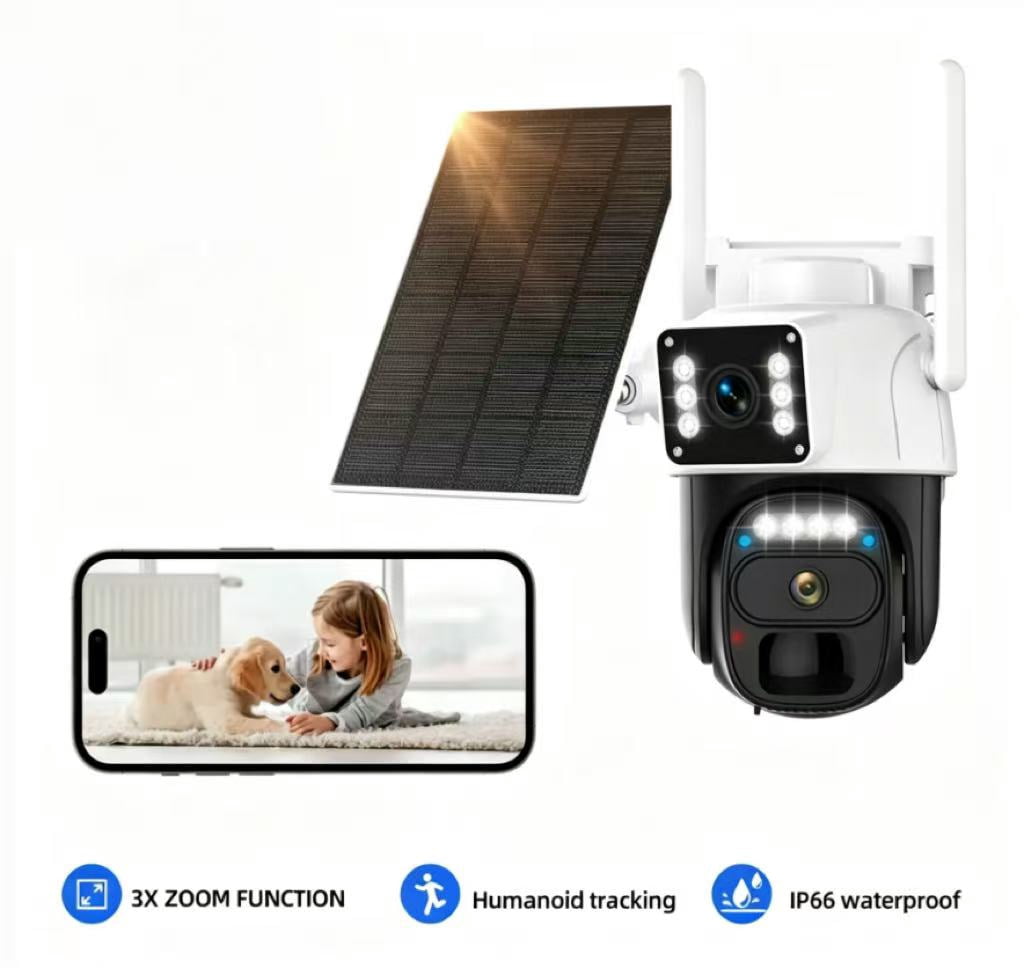Solar Security Camera - 360° Dual Lens,5G/2.4G WIFI,Spotlight/siren ...