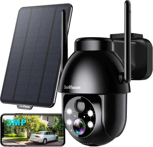 Solar Security Cameras, Wireless, Outdoor, for Home, with Spotlight ...