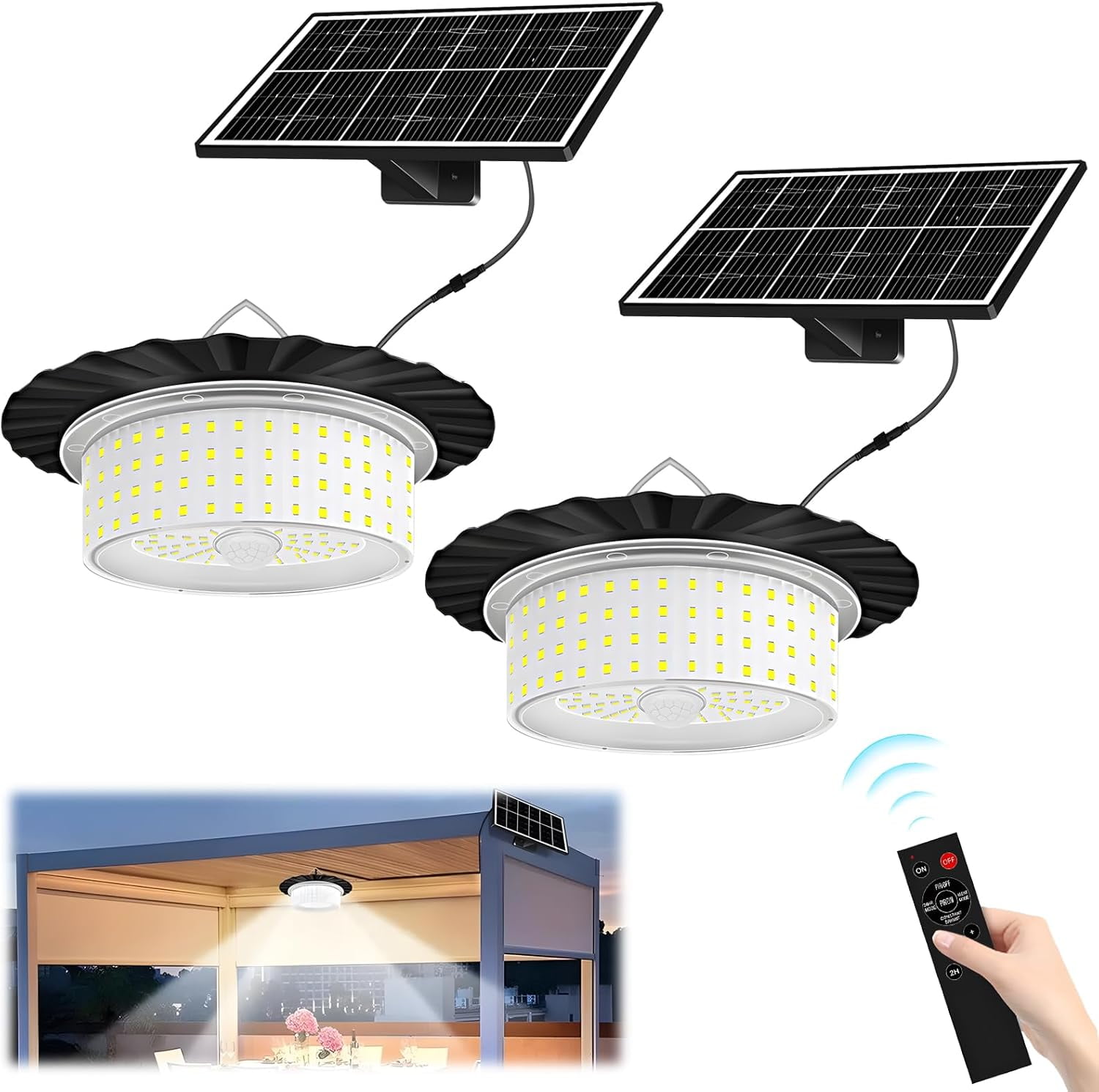 Palcomfy 224 LED Solar Pendant Light White Adjustable Indoor Outdoor ...