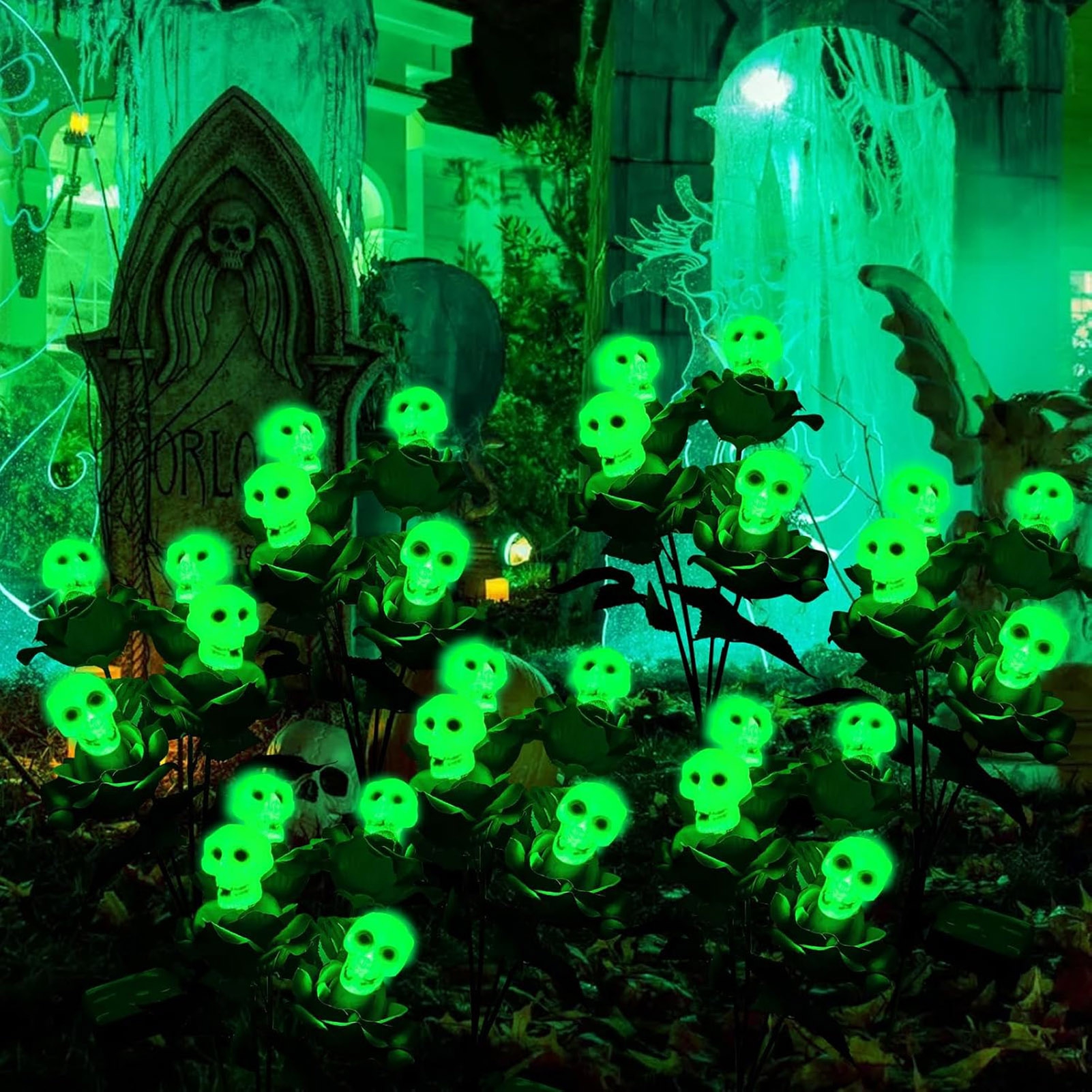 Solar Skull Lights: Eyeball Skull Light with Roses for Gothic Outdoor ...