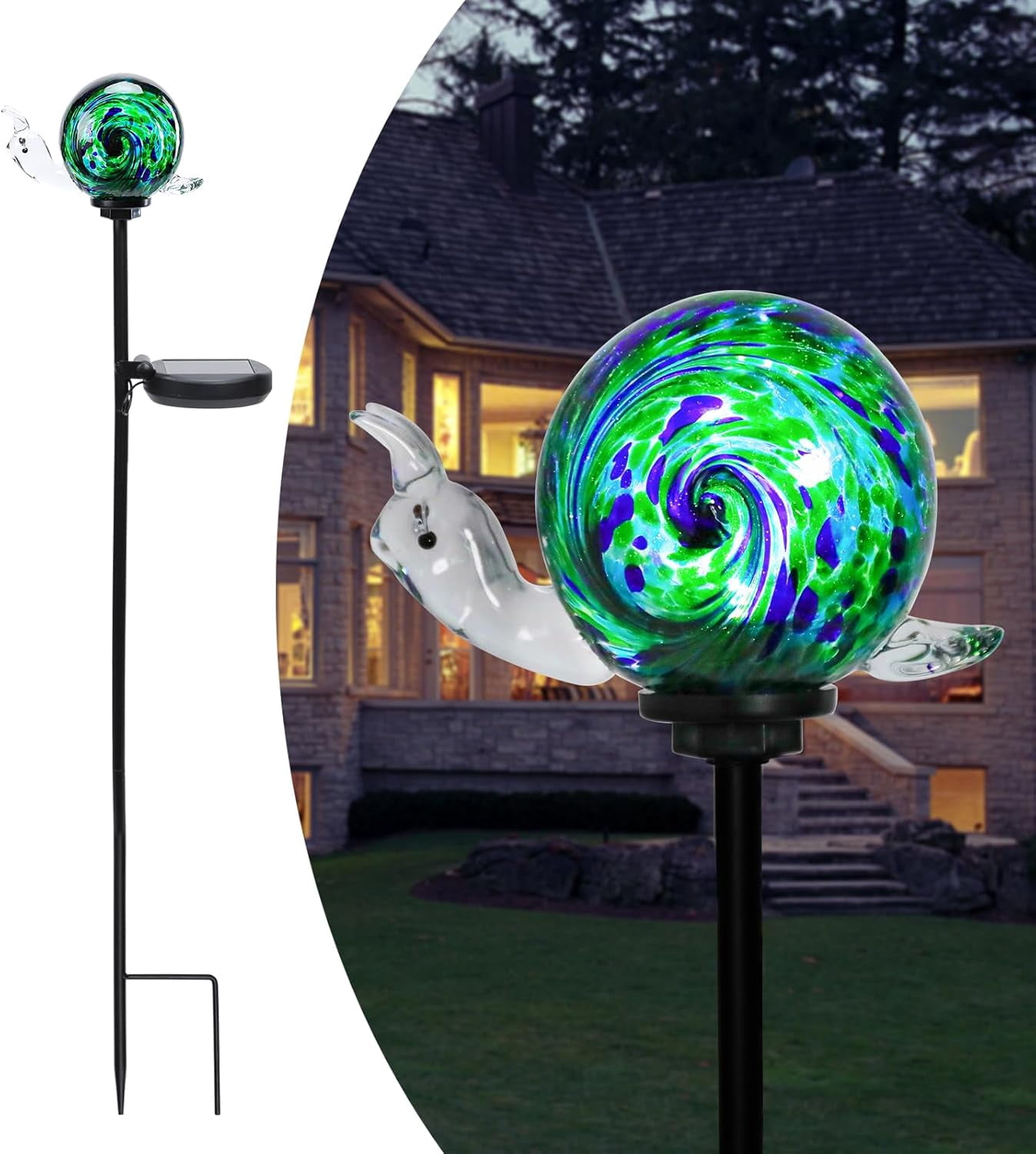Solar Snail Garden Stake Lights Hand Blown Glass Decorative Garden ...