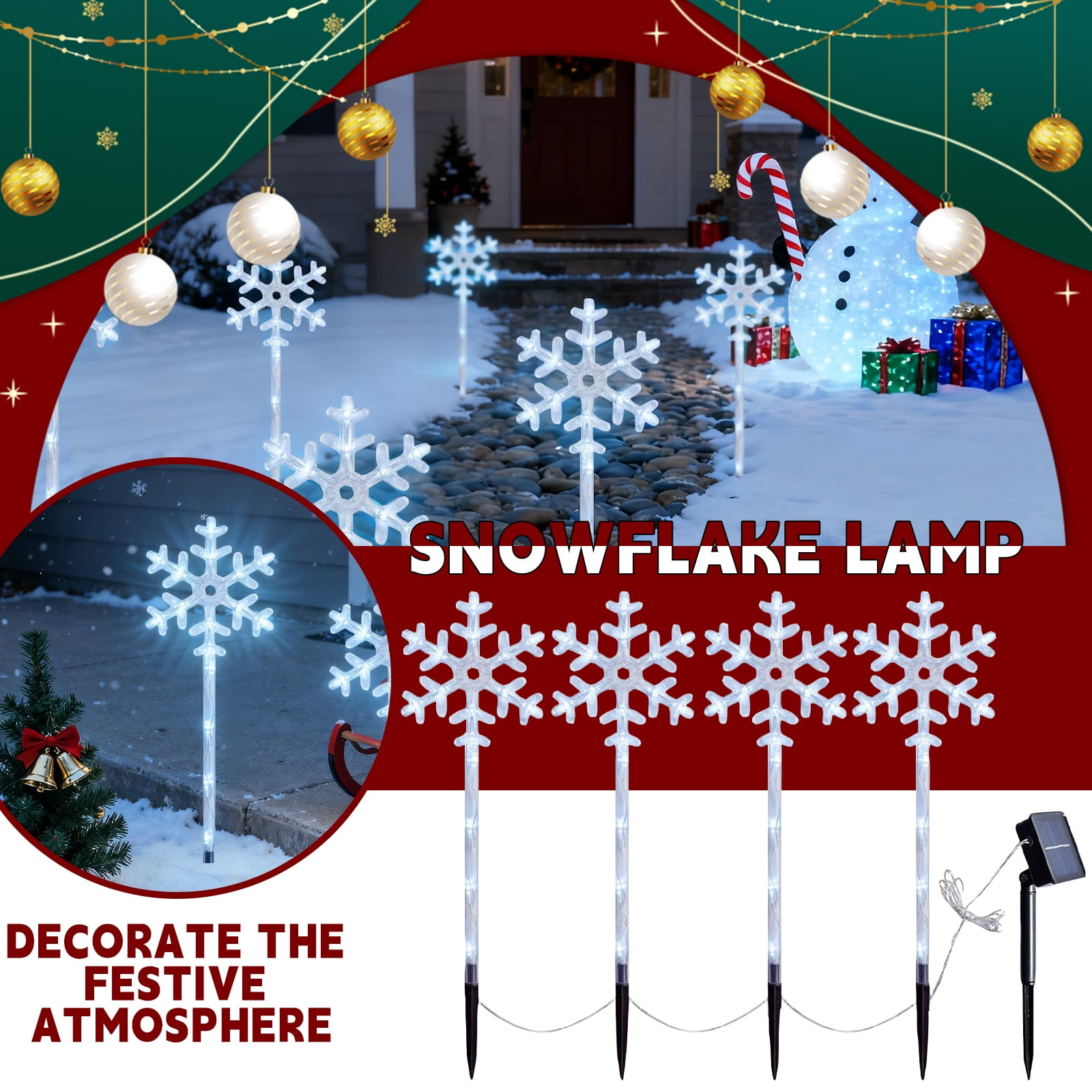 Solar Snowflake Pathway Lights Outdoor Waterproof LED Decorative Stakes ...