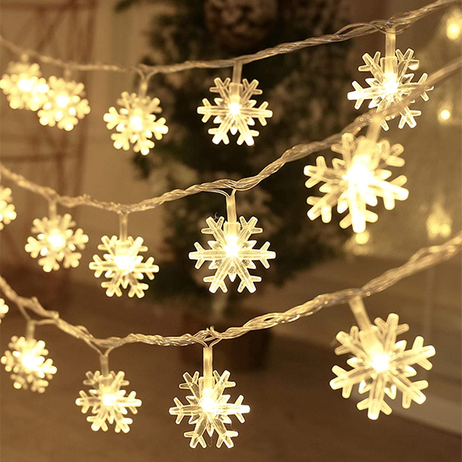Solar Snowflake Snowflake String Lights, 23ft 50LED Snowflake Christmas ...