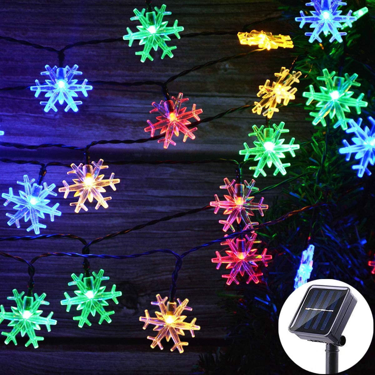 Solar Snowflake String Lights Outdoor Waterproof 21FT 30 LED Fairy ...