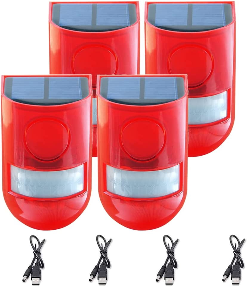 Solar Sound & Light Alarm Outdoor Motion Sensor 129db Siren Sound Alert ...