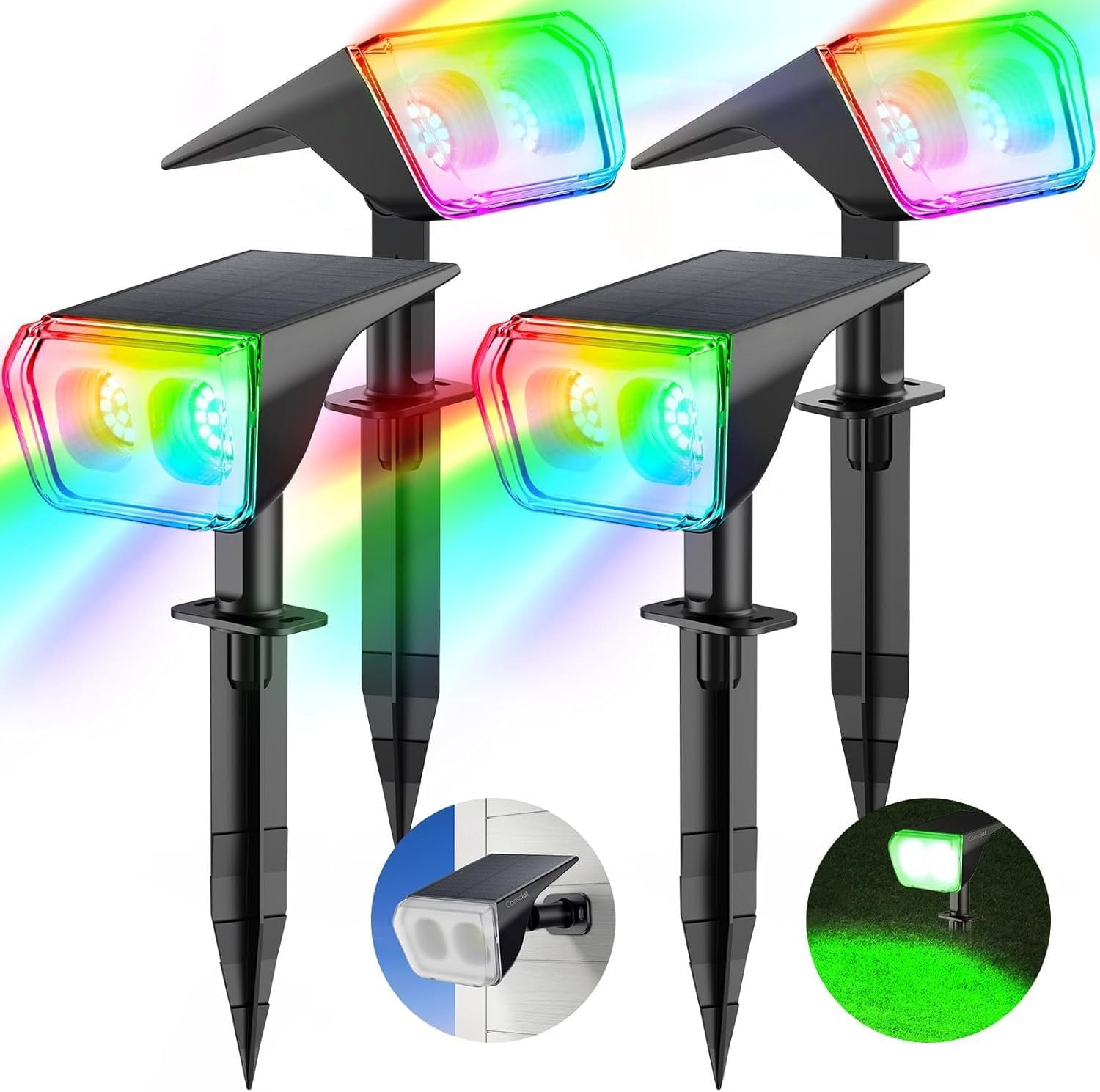Solar Spot Lights Outdoor, 30 Color Changing Solar Spotlight, 2 in 1 ...