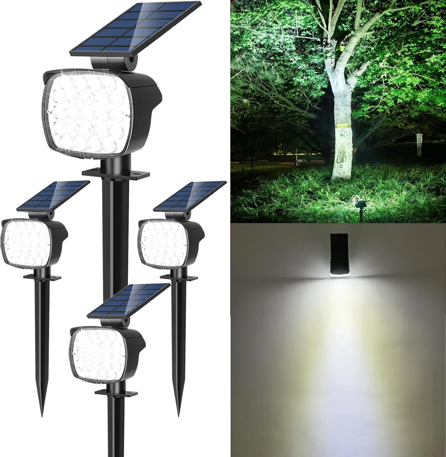 Solar Spot Lights Outdoor, 4 Pack Solar Lights for Outside with Optical ...