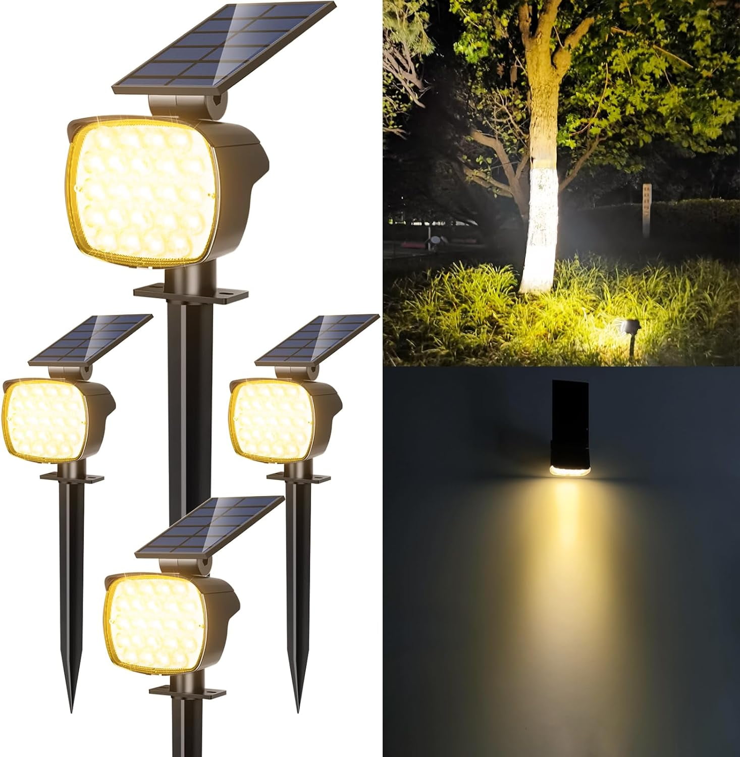 Solar Spot Lights Outdoor, 4 Pack Solar Lights for Outside with Optical ...