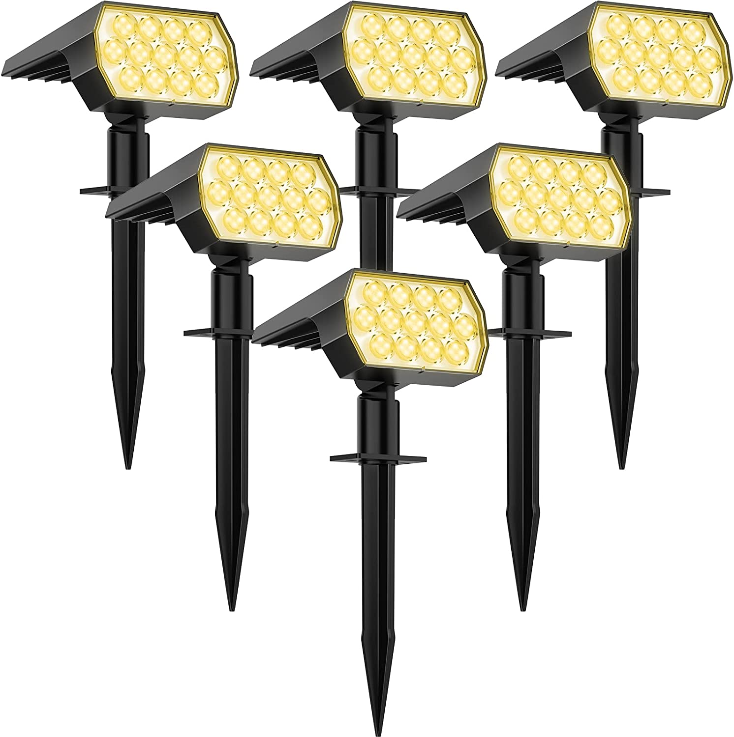 Solar Spot Lights Outdoor, [6 Pack/52 LED/3 Modes] 2-in-1 Solar ...