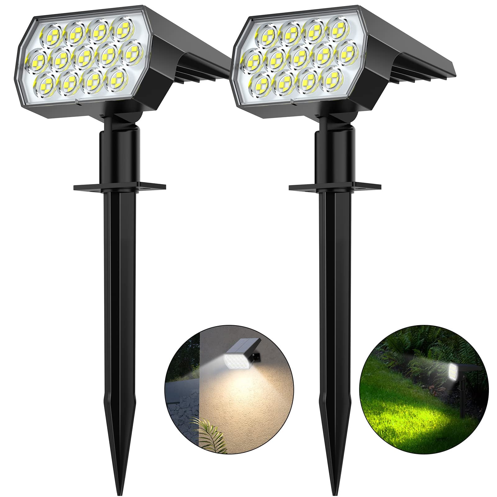 Solar Spot Lights Outdoor, [6 Pack/52 LED/3 Modes] 2-in-1 Solar ...