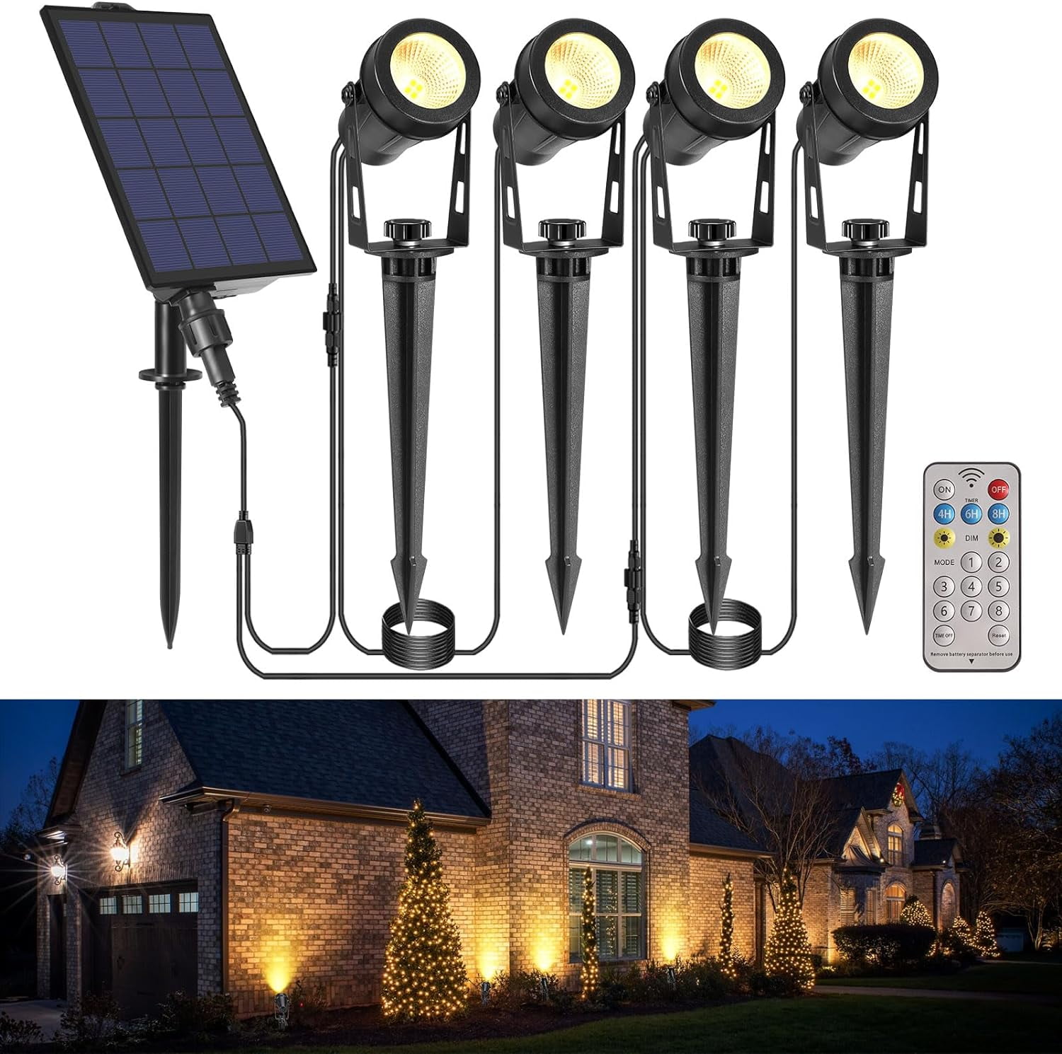 Solar Spot Lights Outdoor, 8 Modes IP65 Waterproof Solar Powered Garden ...