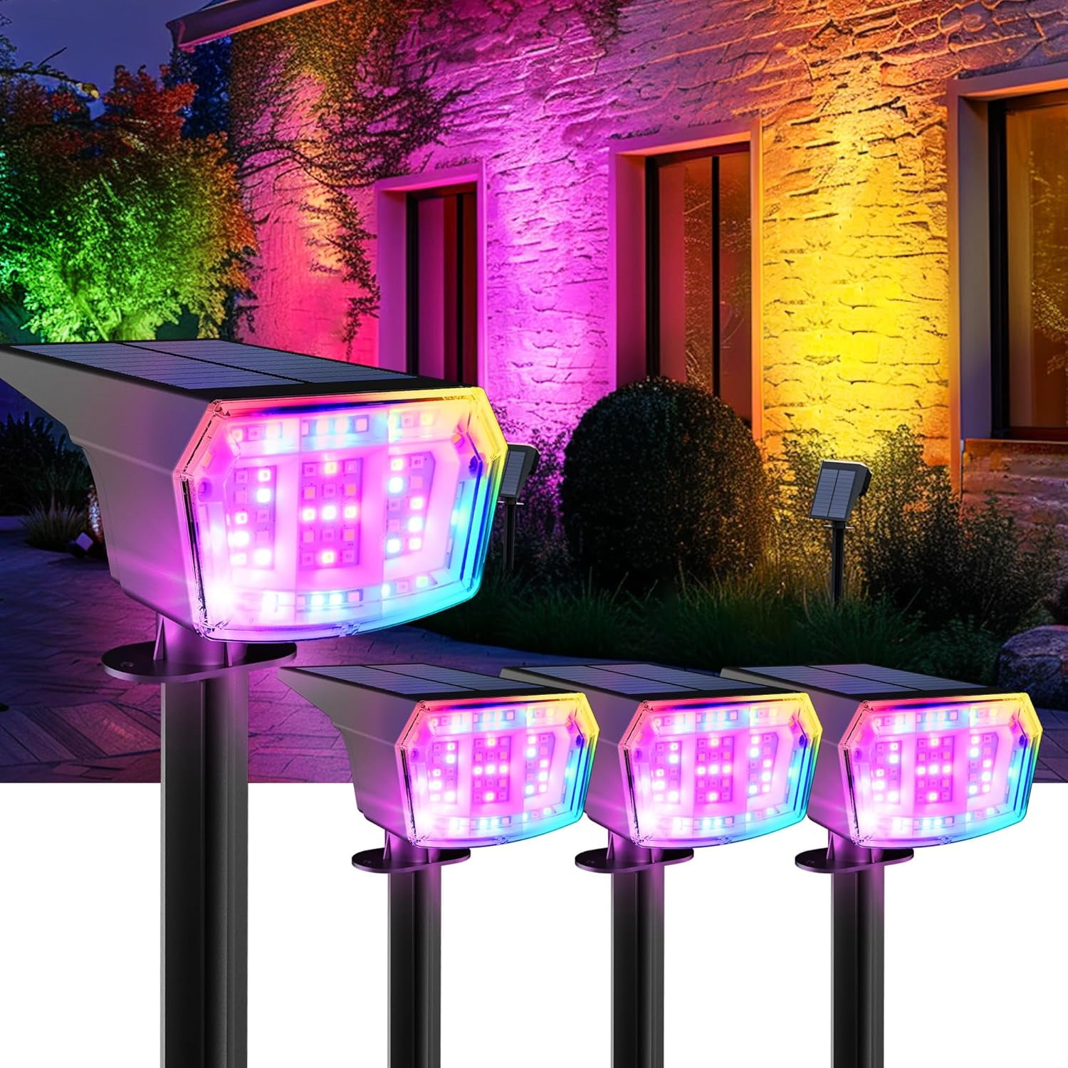 Solar Spot Lights Outdoor, 9 Lighting Modes RGB, Solar Lights Outdoor ...