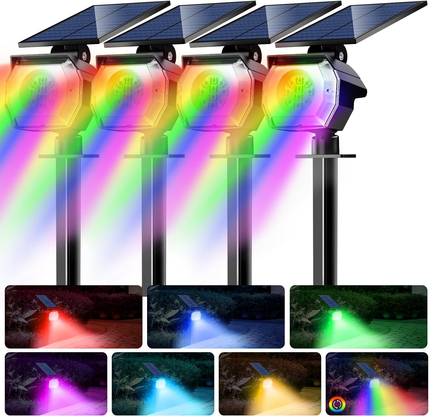 Solar Spot Lights Outdoor Color Changing, 4 Pack LED Solar Spotlights ...