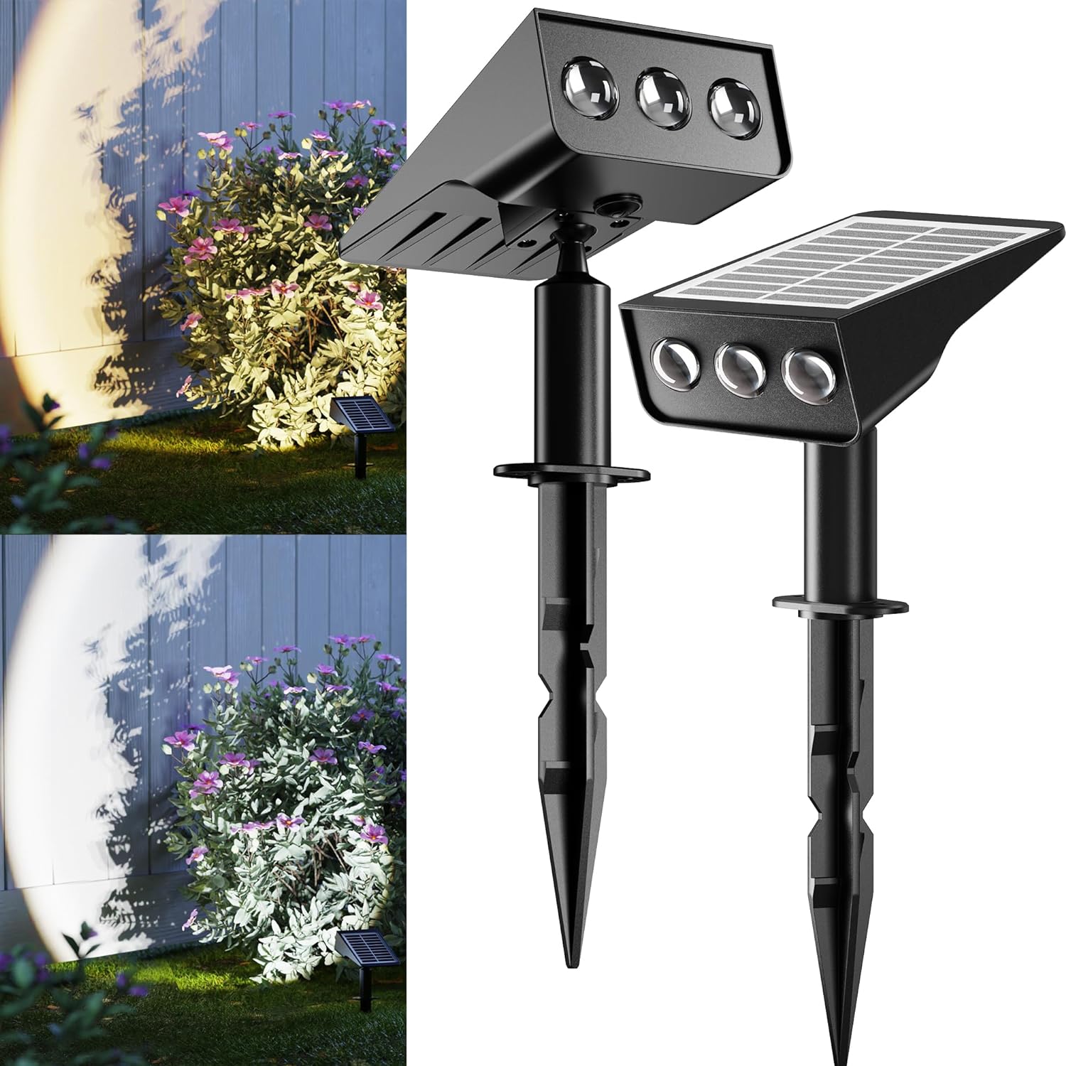 Solar Spot Lights Outdoor, Warm/White Light 4 Modes Bright Outside ...