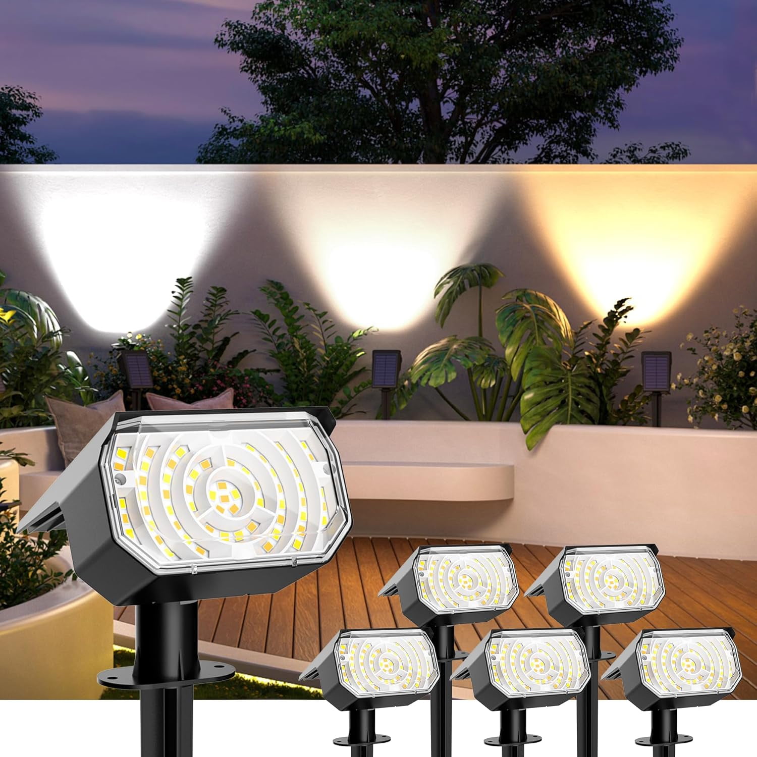 Solar Spot Lights Outdoor Waterproof IP67, 6 Lighting Modes 60 LED ...