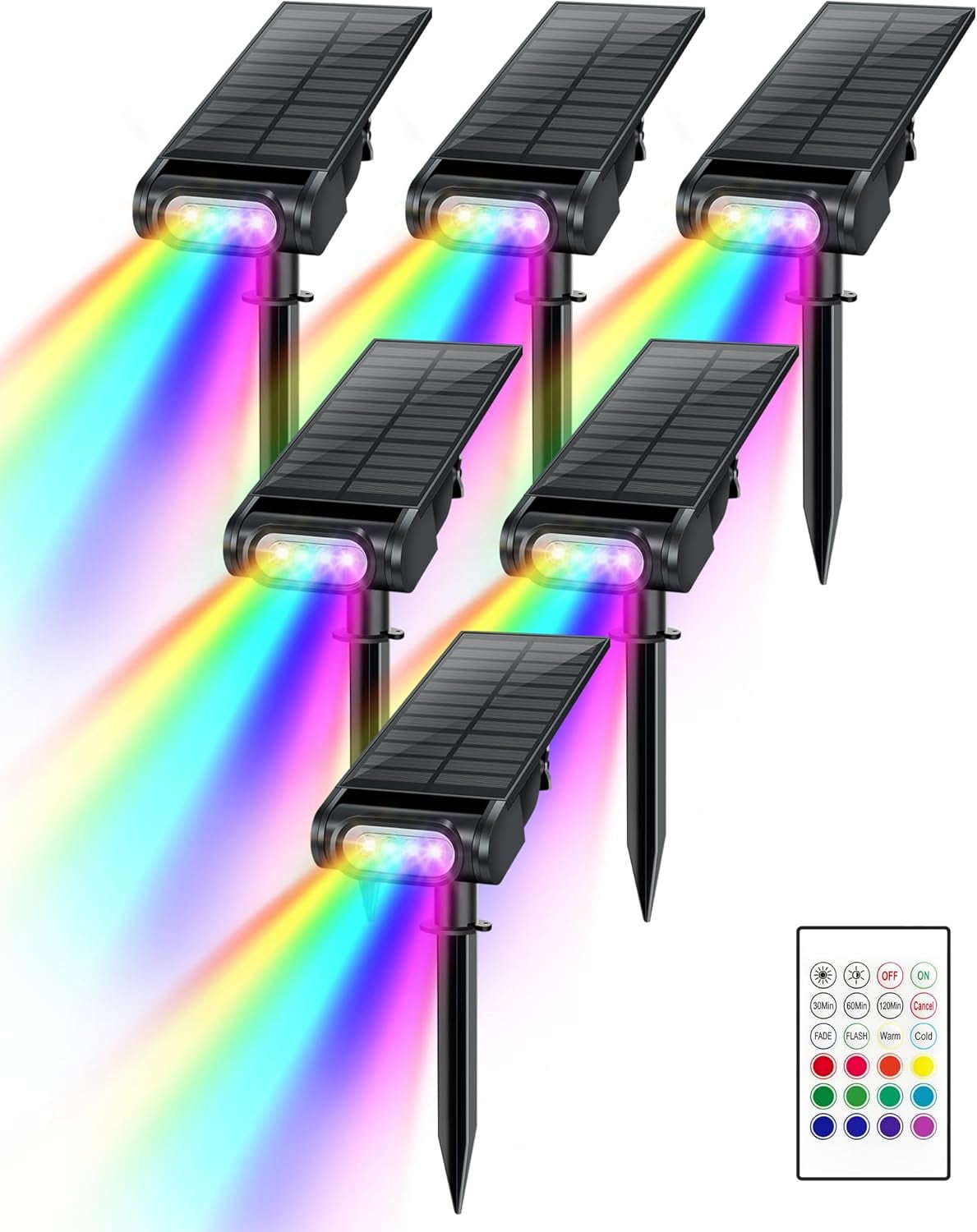 Solar Spot Lights Outdoor Waterproof IP67, RGB Landscape Lighting with ...