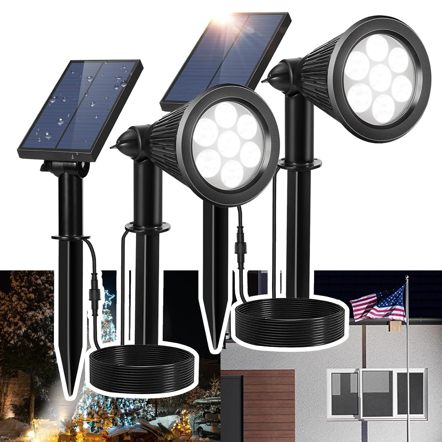 Solar Spotlight Outdoor, Bright 7-Led Flag Pole Spot Light With ...