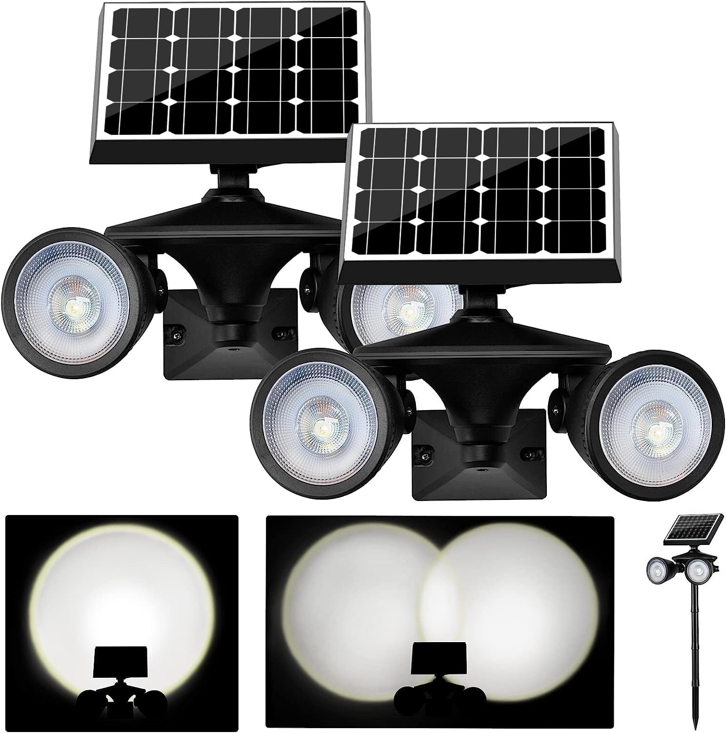 Solar Spotlight Outdoor Upgraded, Stay On All Night, 5000mAh LED ...