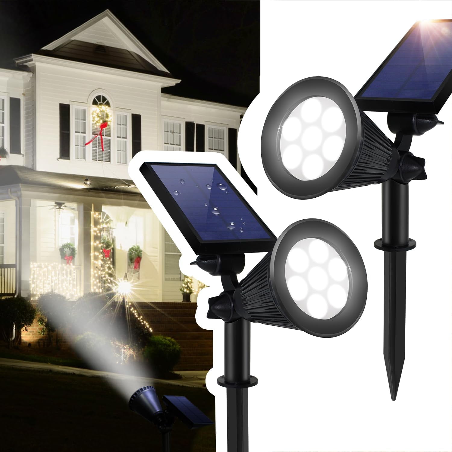 Solar Spotlights Outdoor Ground Spot Light for Flag Pole, Christmas ...