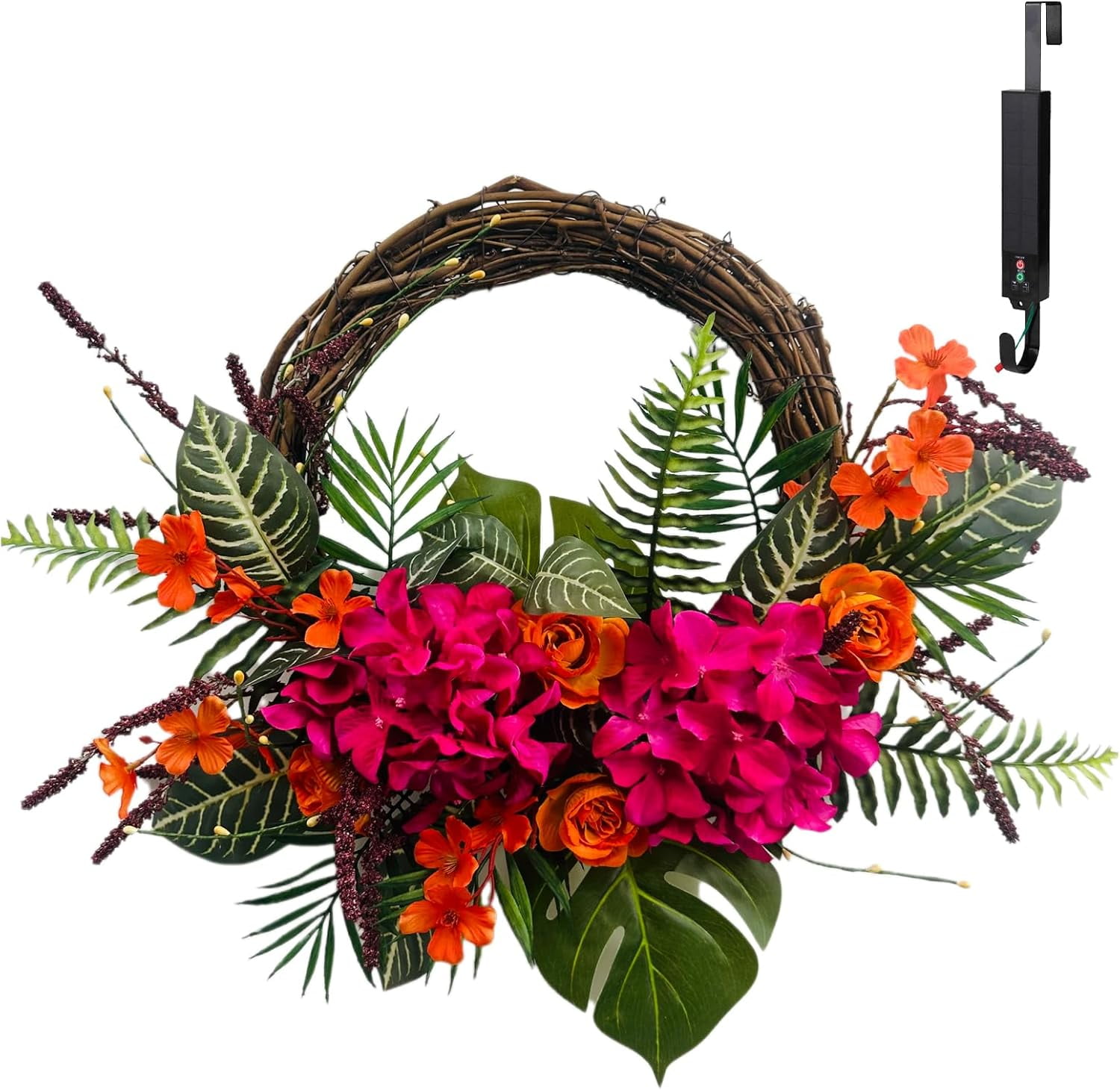 Solar Spring Wreath 24 inchWreath for Front Door Pre-lit 50LED Spring ...