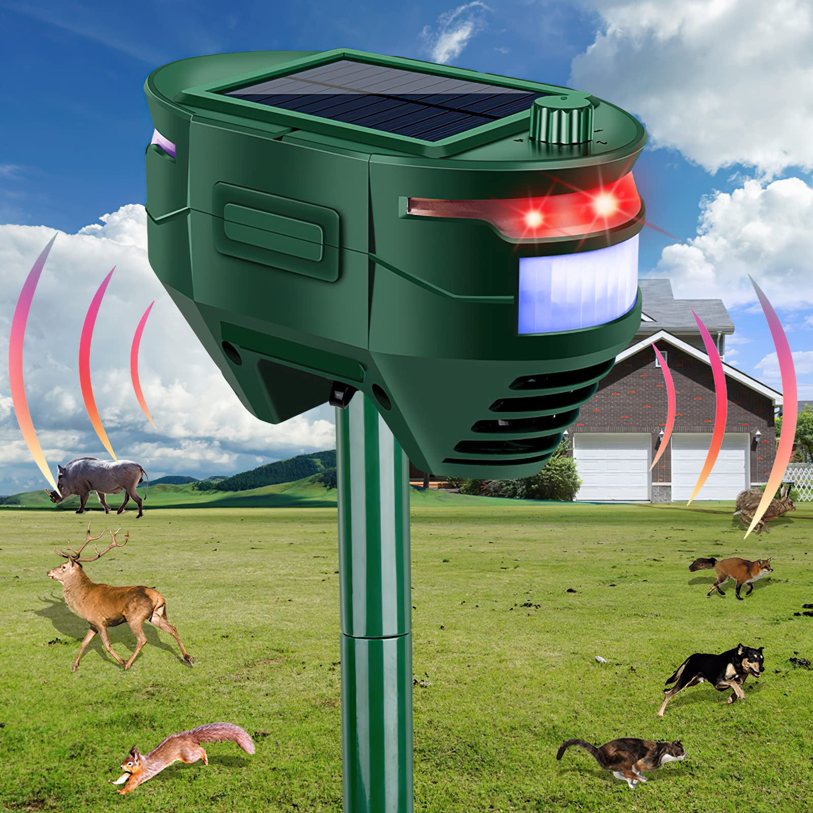 Solar Squirrel Cat Deer Repellent Outdoor, Ultrasonic Repellent, Animal ...