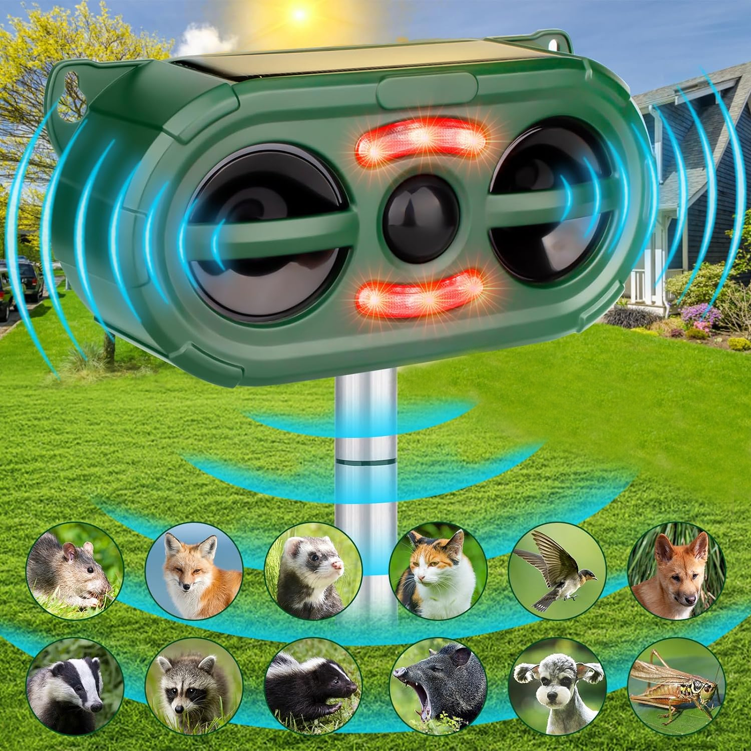 Solar Squirrel Cat Deer Repellent Outdoor, Ultrasonic Repellent, Animal ...