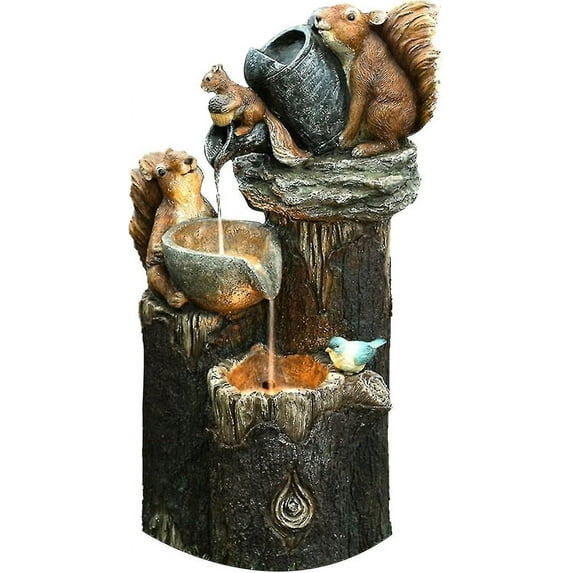Solar Squirrel Stacked Waterfall Fountain with LED Lights and Pump, Resin Squirrel Garden ...