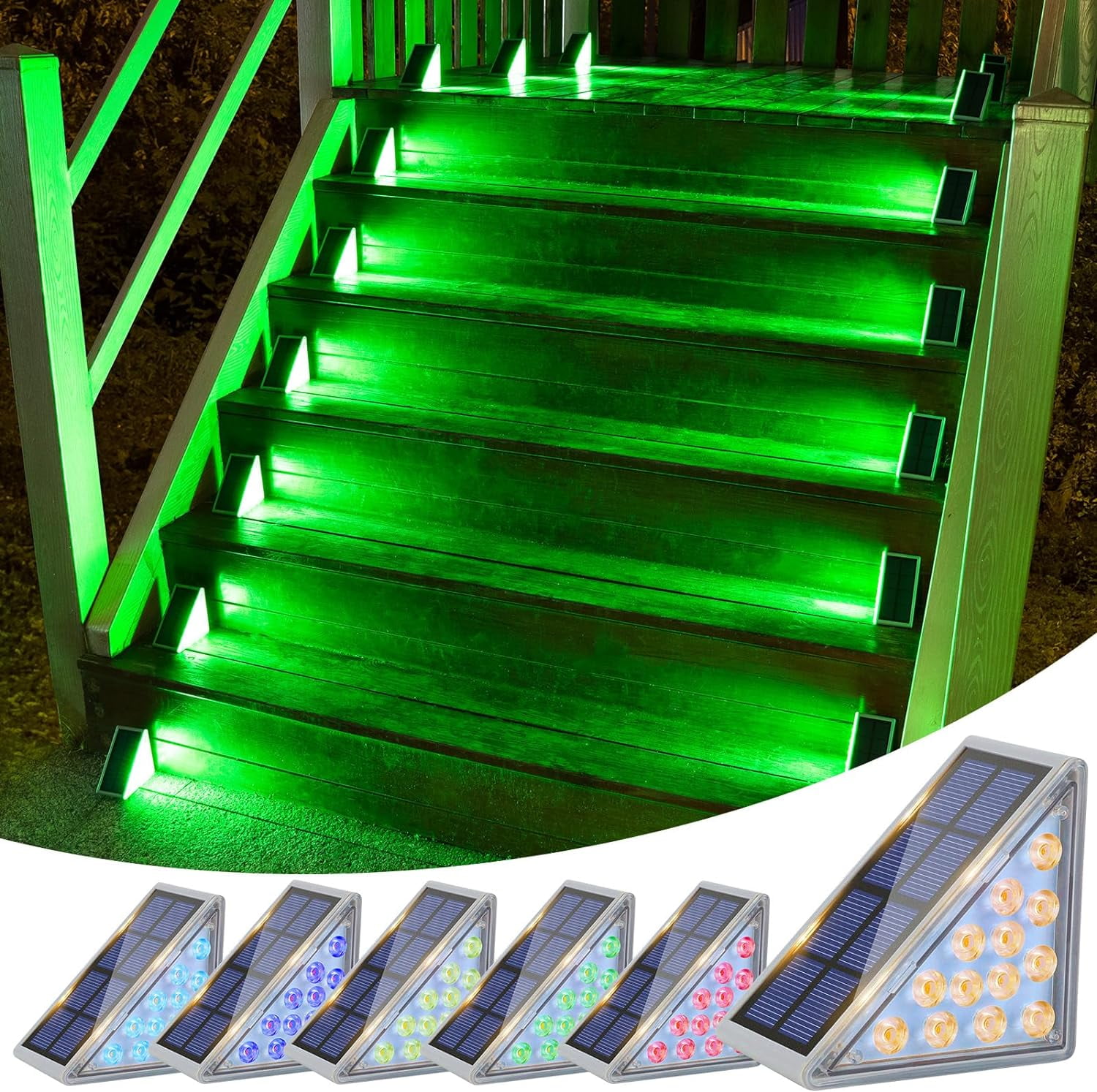 Solar Stair Lights 6 Pack, 7 Fixed Colors, Solar Step Lights Outdoor ...