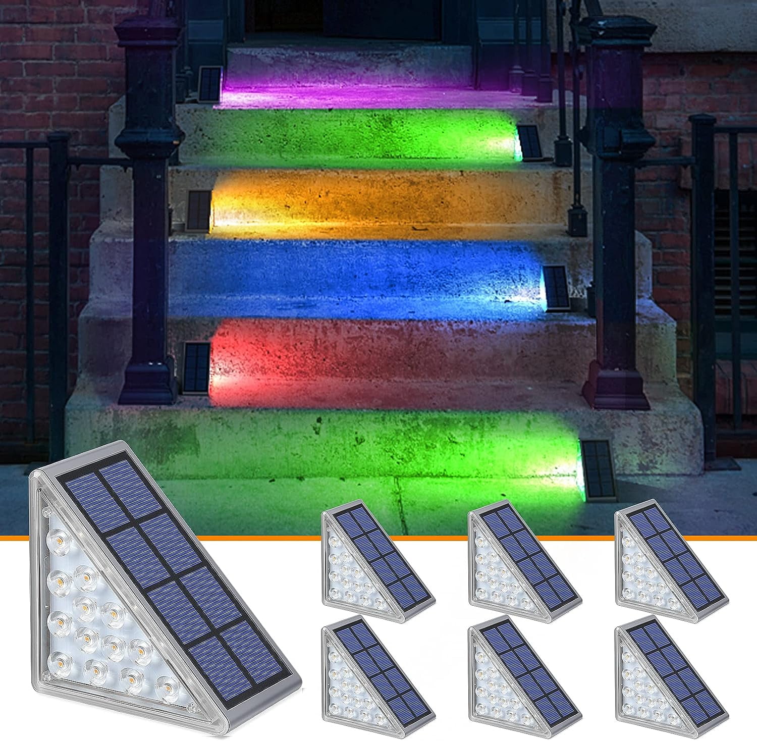 Solar Stair Lights 6 Pack, 7 Fixed Colors, Solar Step Lights Outdoor ...